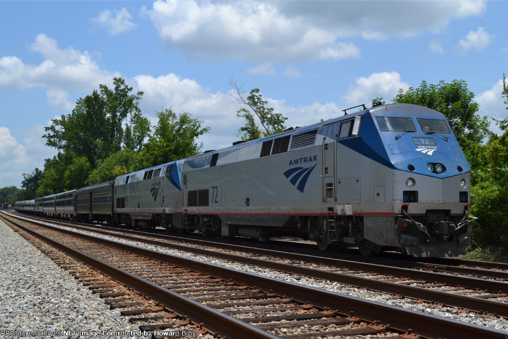 AMTK 72 with Train 19 stopped at Akron